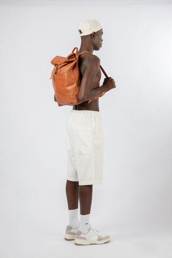 Soft Leather Rolltop Backpack 16" Cognac - Linden Is Enough